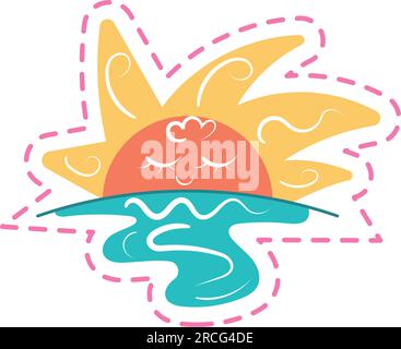 Isolated colored groovy sun sketch sticker icon Vector Stock Vector ...