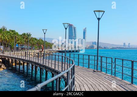 Wooden pier in Limassol overlooking the sea. The concept of travel and ...