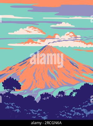 Volcan de Colima or Volcan de Fuego in Mexico WPA Art Deco Poster Stock ...