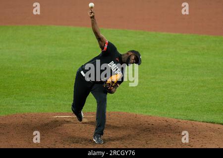 Baltimore Orioles relief pitcher Felix Bautista (74) in action during a ...