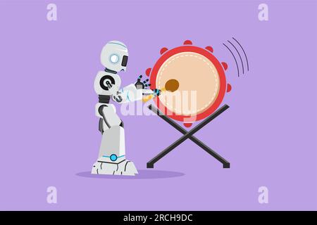 Character flat drawing robot musician, saxophonist perform in festival ...