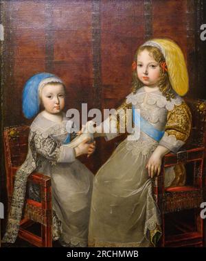 Louis XIV with his brother Philip duke of Orleans, , 1642, Charles Beaubrun, Nins, portraits of ...