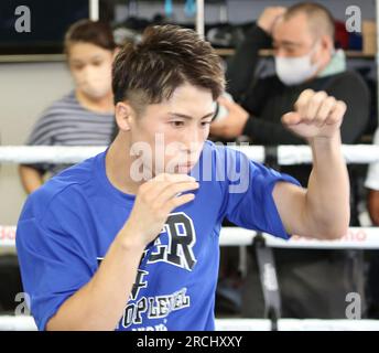 WBC and WBO super bantamweight champion Naoya Inoue of Japan receives ...