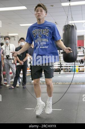 WBC and WBO super bantamweight champion Naoya Inoue of Japan receives ...