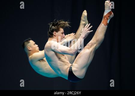 Samuel Fricker and Shixin Li of Australia competes in the Men's diving ...