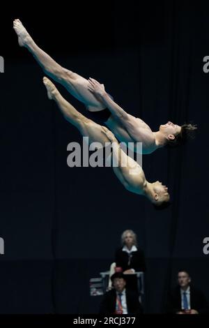 Samuel Fricker and Shixin Li of Australia competes in the Men's diving ...