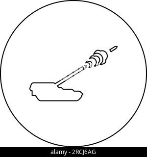 Self-propelled howitzer artillery system archer shoots projectile shell set icon grey black ...