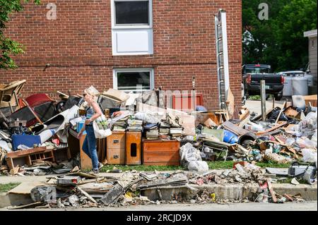 14th July 2023 Montpelier USA. Main Street is lined with furniture ...