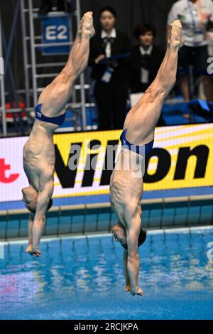 Anthony Harding and Jack Laugher of Britain dive during synchronised ...