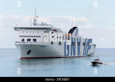 Arrival of the GNV Sealand ferry at the port of Barcelona. July 16 ...