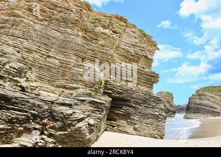 Cliff formations on the beach of the Cathedrals As Catedrais beach ...