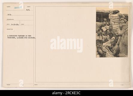 American soldier searching for lice in German soldiers' clothing in the ...