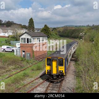 Class 150 DMU train150270 passing the signal box at Tondu, south Wales ...
