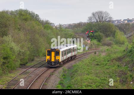 Tondu, south Wales, UK, Transport for Wales train with a Network rail ...