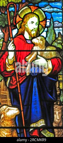 A stained glass window by A. L. Moore depicting The Lamb of God ...