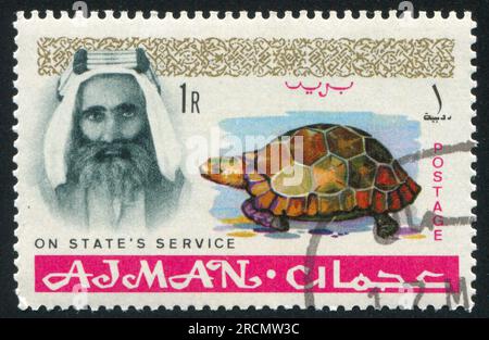 AJMAN - CIRCA 1964: stamp printed by Ajman, shows Sheik Rashid bin ...