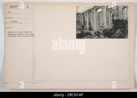 Interior of the church at Champien during World War One. The photograph ...