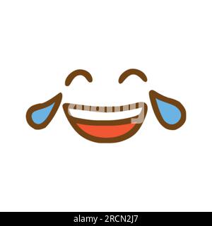 Laughing to tears emoticon in doodle style isolated on white background ...