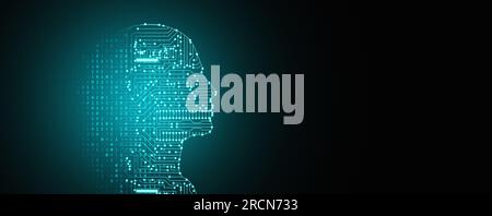 Artificial intelligence. Human face outline with circuit board inside. AI Concept. Face ...