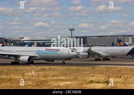 Lufthansa and Lufthansa Eurowings planes at Frankfurt airport in ...