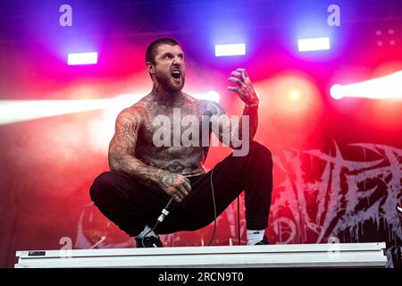 Aleksandr "Alex Terrible" Shikolai of Slaughter to Prevail performs at Inkcarceration Music and ...