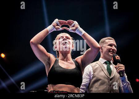 DUBLIN, IRELAND - JULY 15: Daniella Hemsley celebrates her victory over ...