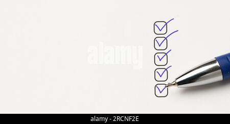 five checkboxes. marking on checklist box. hand with pen writing check mark on Checklist ...
