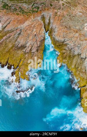 Aerial view of rocky coastline of Coles Point on the Eyrs penisula in ...
