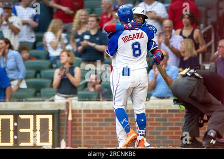 Atlanta Braves' Orlando Arcia celebrates after hitting a home run ...