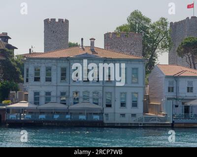 Anadolu Hisari (Fort) and town on the Bosporus waterfront on the Asian ...