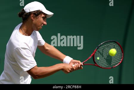 Mark Ceban during his Boys' Singles match against Matisse Farzam on day ...