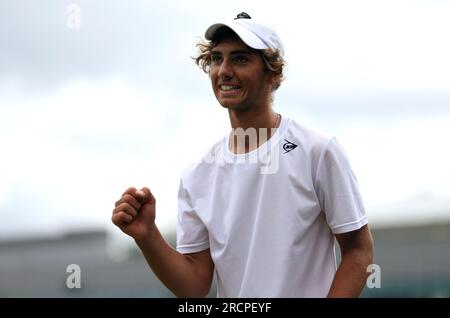 Mark Ceban celebrates victory over Svit Suljic following the Boys 14 ...