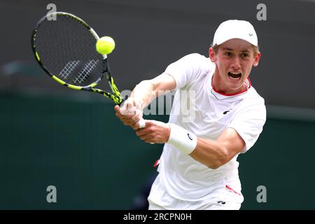 Henry Searle in action in the Boys singles during day six of the 2022 ...