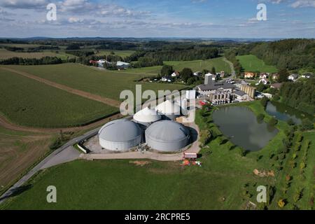 biogas production, biogas plants, bioenergy,aerial panorama landscape ...