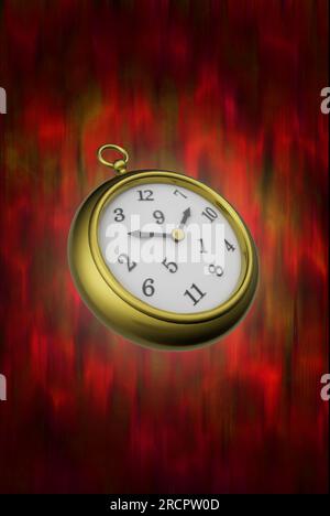 Gold pocket watch with numbers jumbled on the clock face, suggesting ...