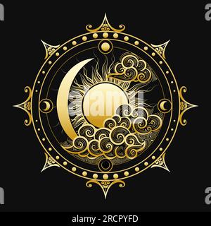 Medieval Symbol of Sun with Phases of Moon and Planents isolated on ...
