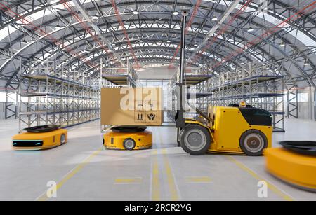 AGV machine with cargo box carrier, 3D illustrations rendering Stock ...