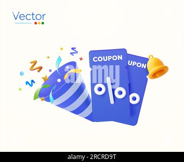 3d coupons, voucher with confetti, explosion effect, isolated on white ...