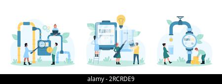 Electricity bill payment and inspection vector illustration. Cartoon ...