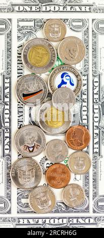 Panama, Panamanian money, coins and dollar bill, means of payment ...