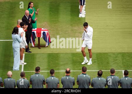 Novak Djokovic after being presented with the Trophy by The Duchess of ...