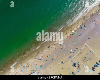Marblehead Devereux Beach aerial view with Boston city skyline at the ...