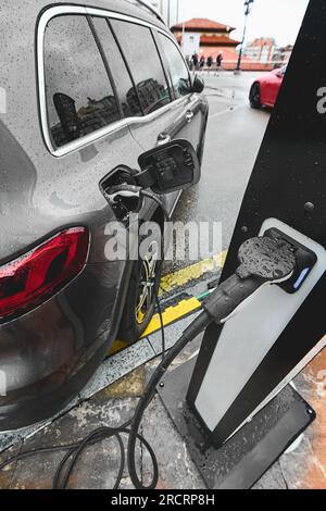 Electro gas station for electric vehicles in public parking lot Stock ...