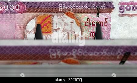 Myanmar money Burma Kyat money pack 3d illustration. 5000 MMK banknote ...