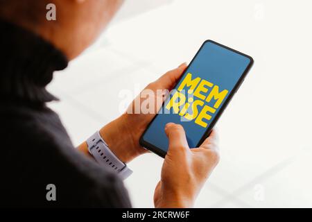 In this photo illustration, the Memrise logo seen displayed on a ...