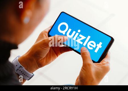 In this photo illustration, the Quizlet logo seen displayed on a ...