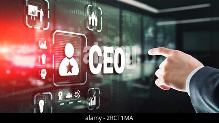CEO concept. Businessman pressing virtual screen inscription boss Stock ...