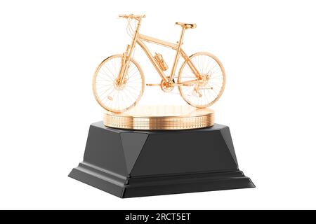 Golden Mountain Bike Award Trophy Pedestal on a white background. 3d ...