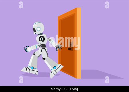 Character flat drawing of robot walking through an open door frame. New ...