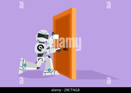 Cartoon flat style drawing robot holding large log and destroying door ...